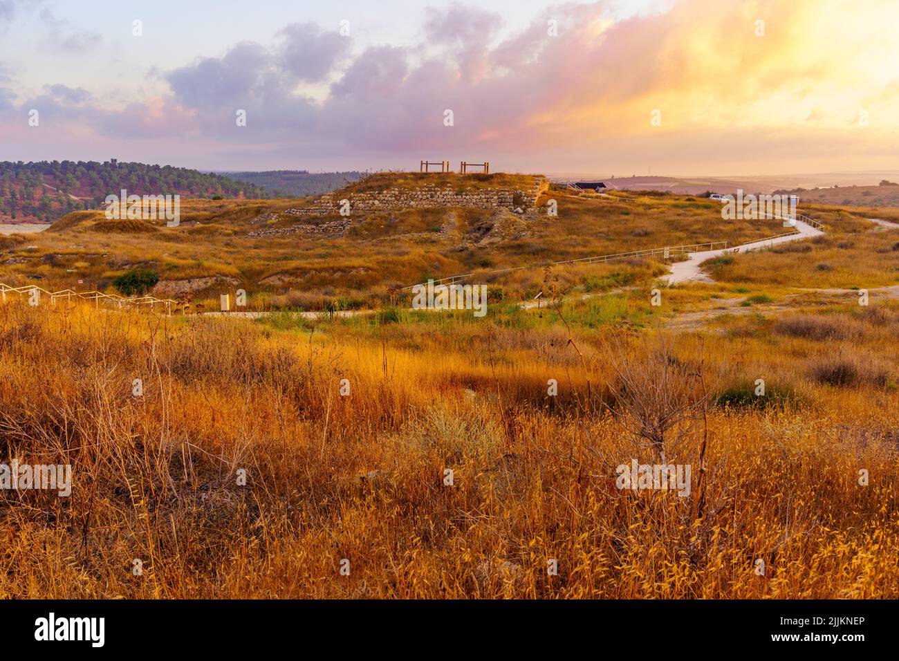 Sunrise view of an ancient palace in Tel Lachish, the Shephelah region ...
