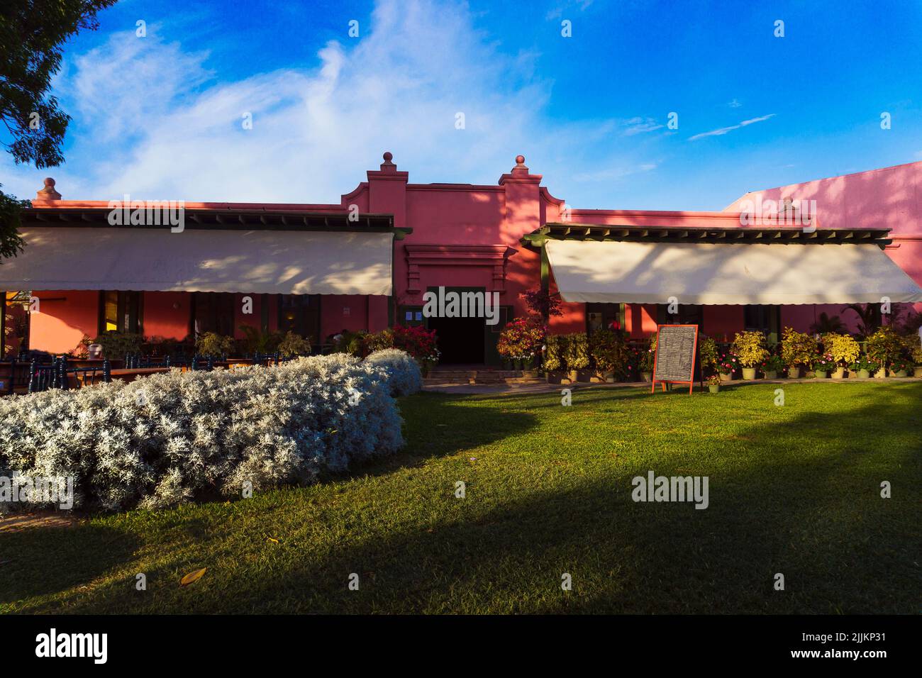 A front view of the entrance to Hacienda Bodega Tacama in Ica, Peru ...