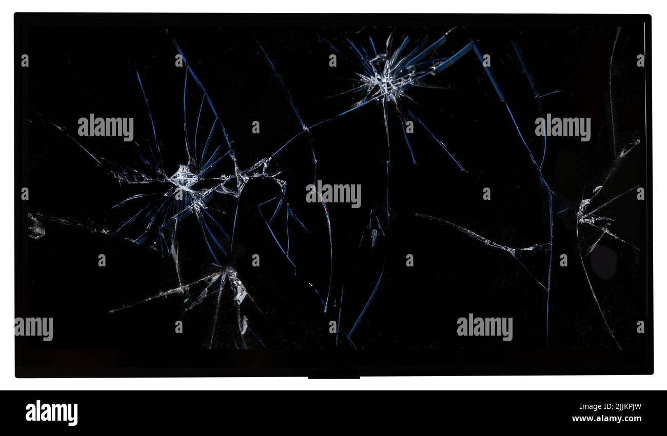Broken lcd tv isolated on white background Stock Photo - Alamy