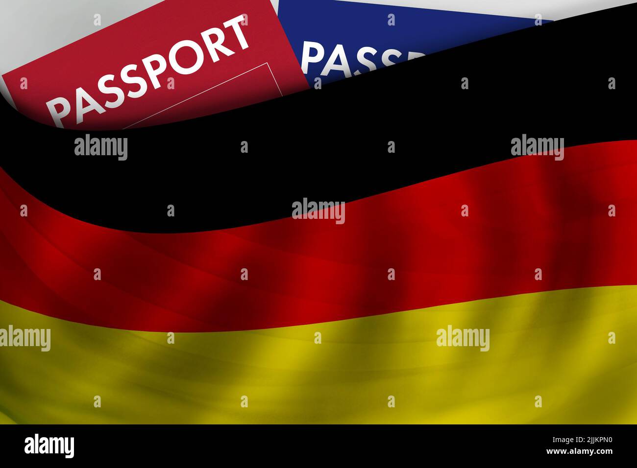 German flag background and passport of Germany. Citizenship, official ...