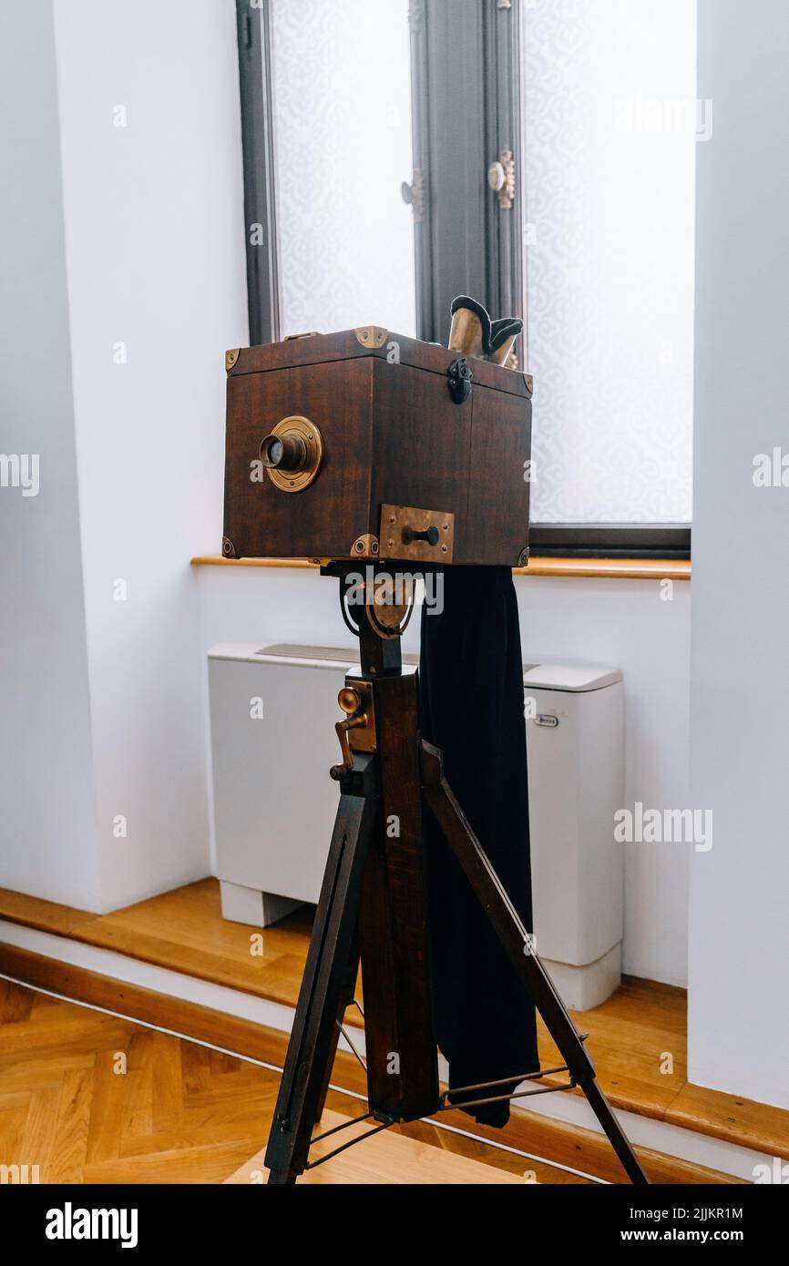 An old vintage camera. Historical pieces in a museum in Iasi Romania ...