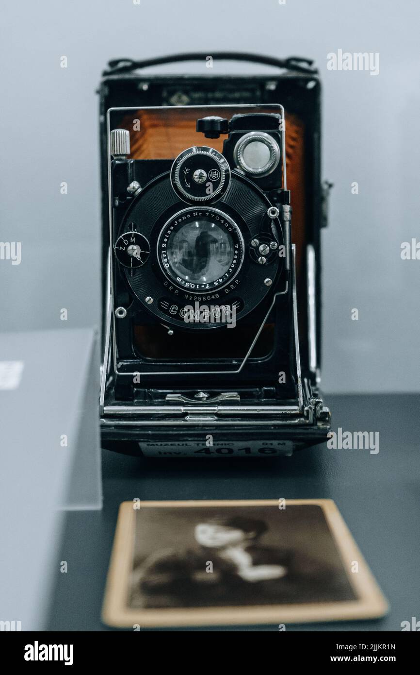 An old vintage camera. Historical pieces in a museum in Iasi Romania ...