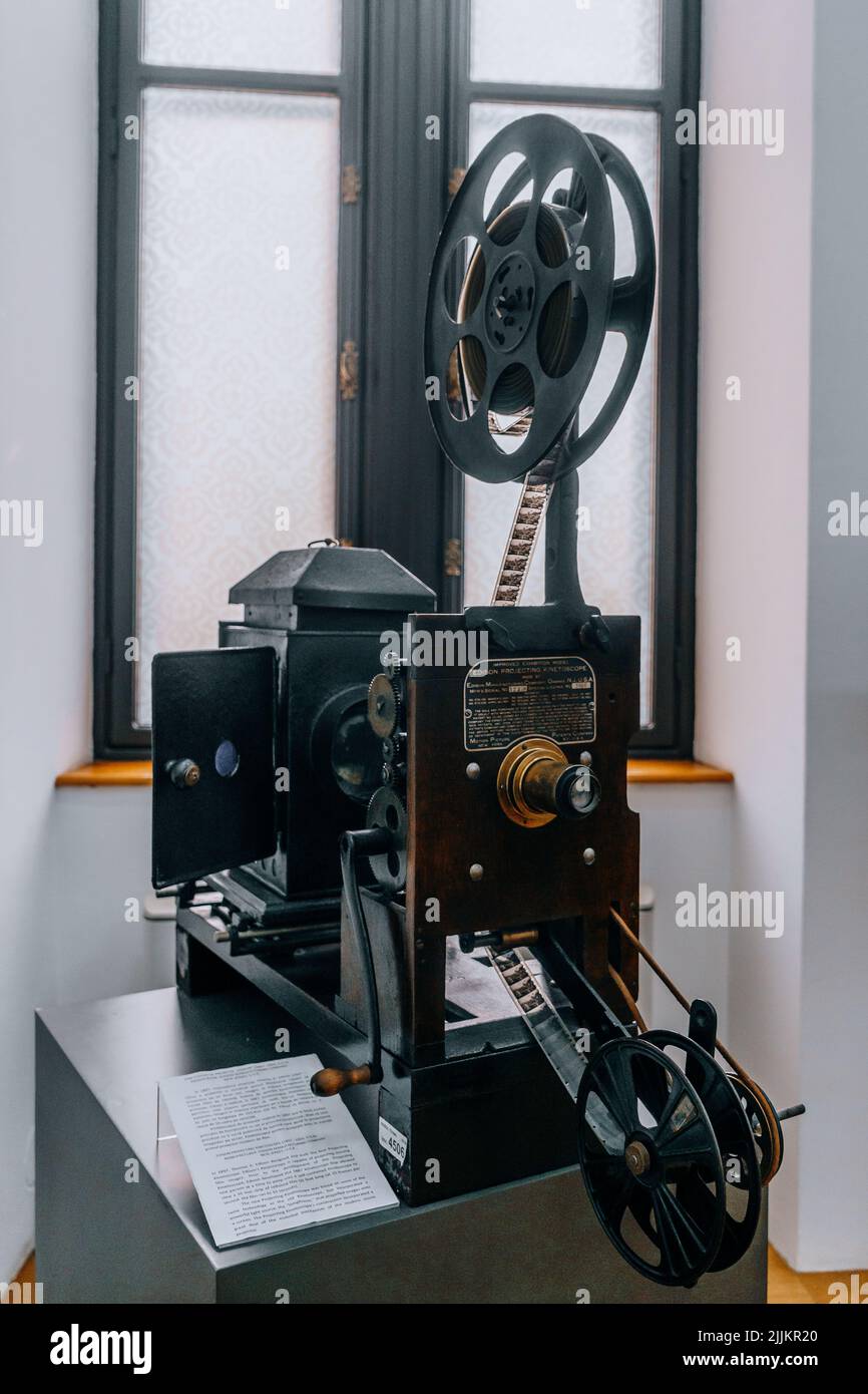 An old vintage movie projector. Historical pieces in a museum in Iasi ...