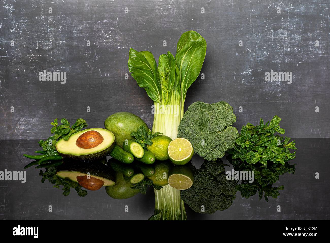 Background photography of green vegetables, broccoli, lime, mint ...