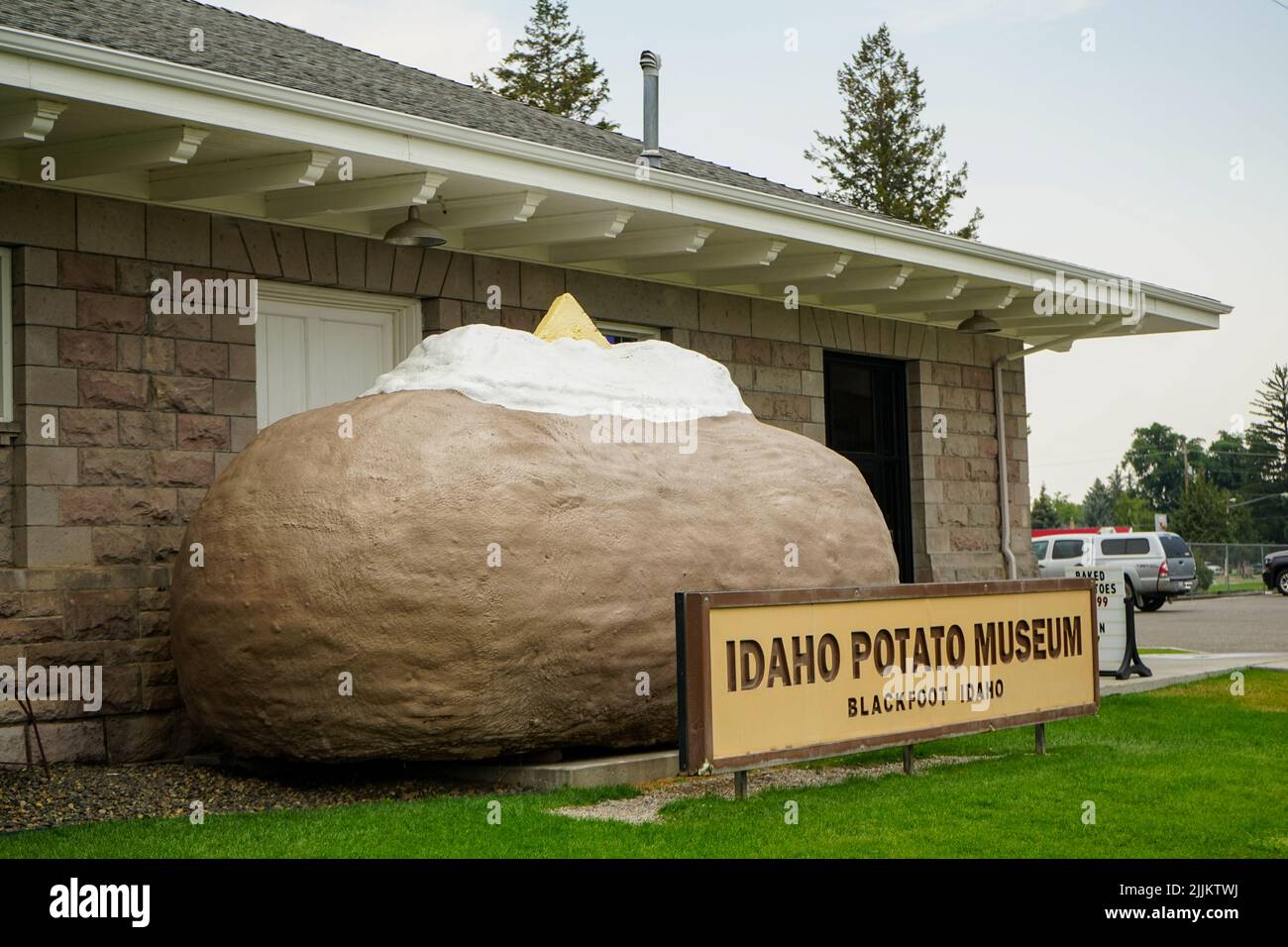The close-up shot of the entry of the Potato Museum in Idaho, USA Stock ...