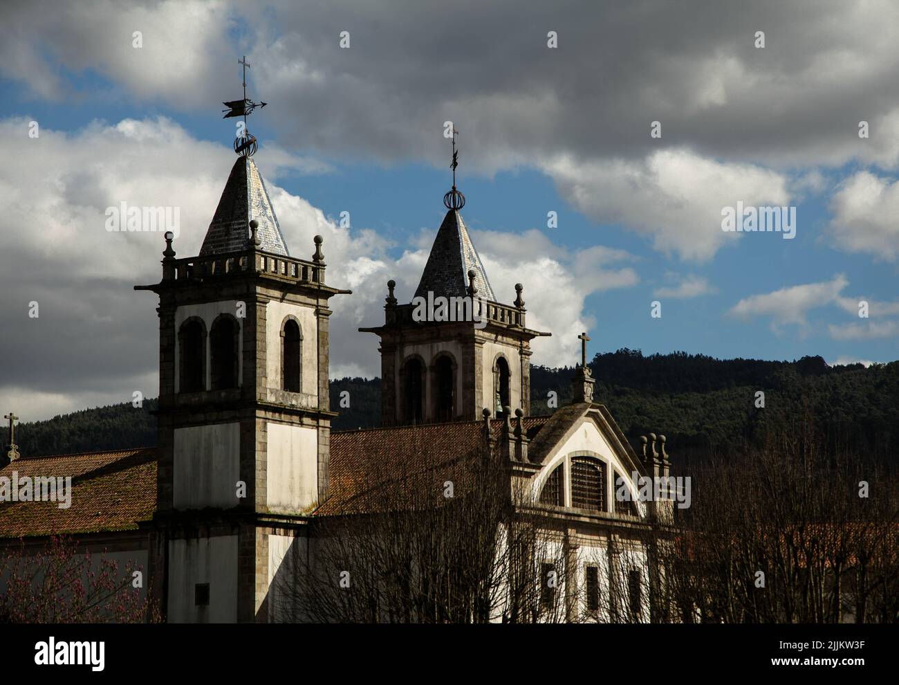 A beautiful shot of monastery bell towers on the sky background Stock ...