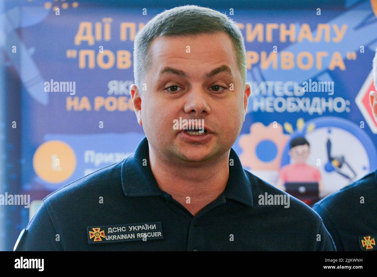 Kyiv, Ukraine. 27th July, 2022. The head of the Emergency Prevention ...