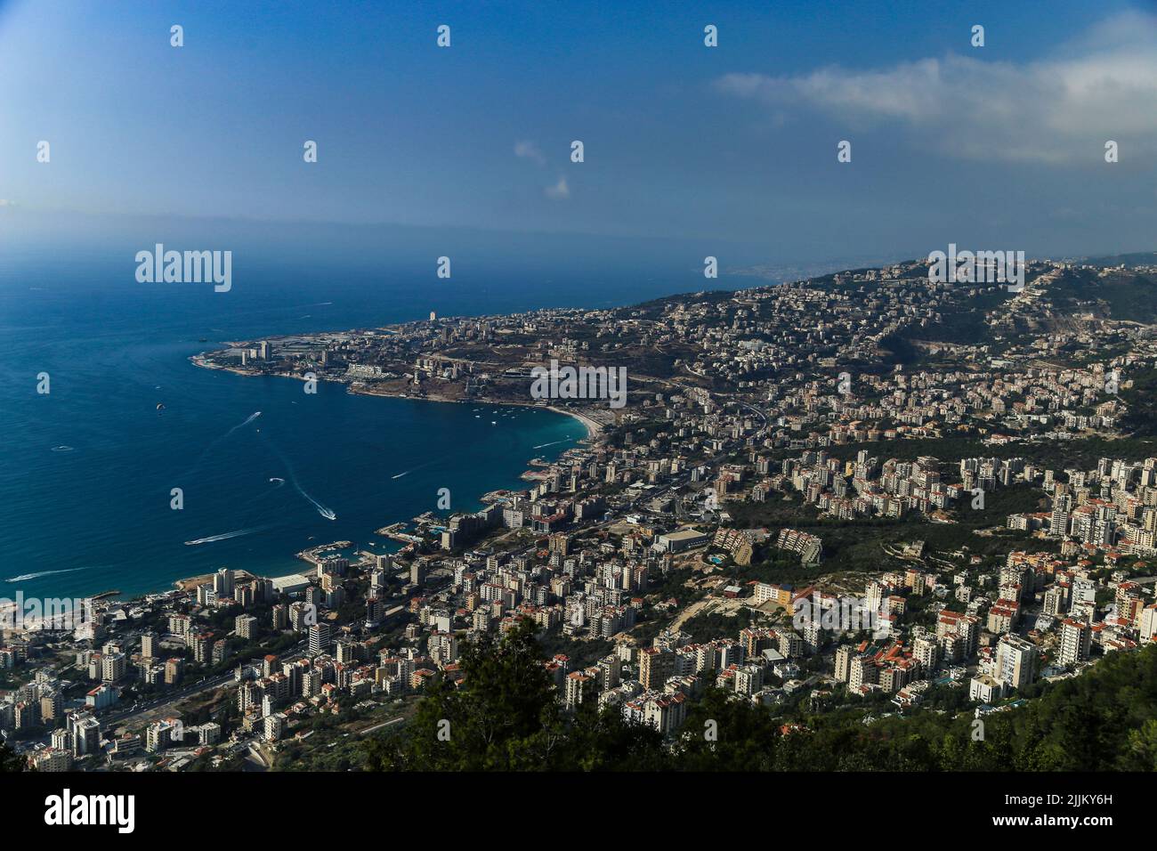 An aerial view of the Jounieh Bay from Harissa Lebanon Stock Photo - Alamy