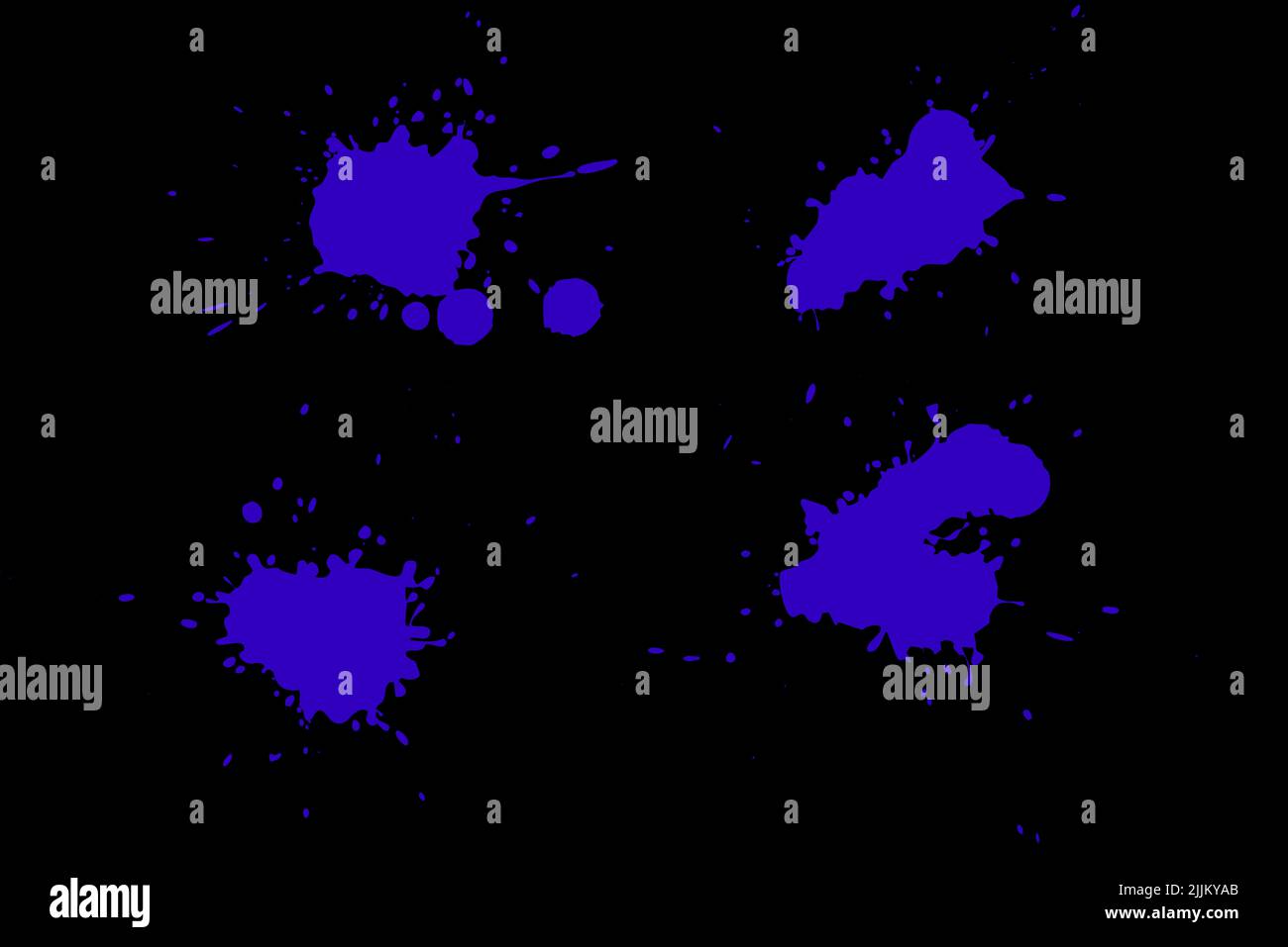 The blue paint blot on a black background - spots of paint on a piece ...
