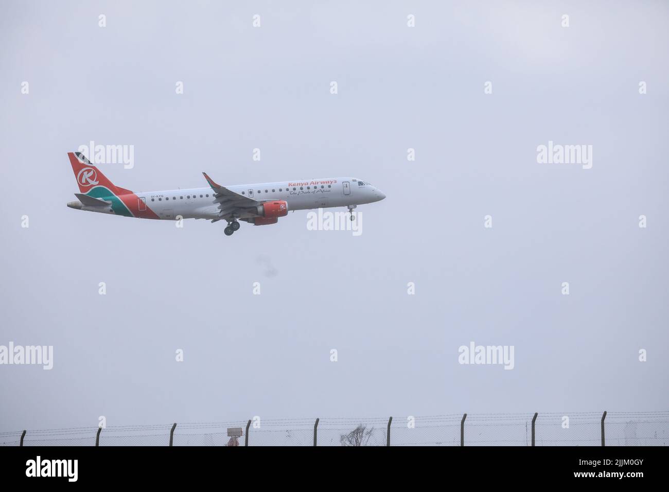 A Kenya Airways plane seen landing at the Jomo Kenyatta International ...
