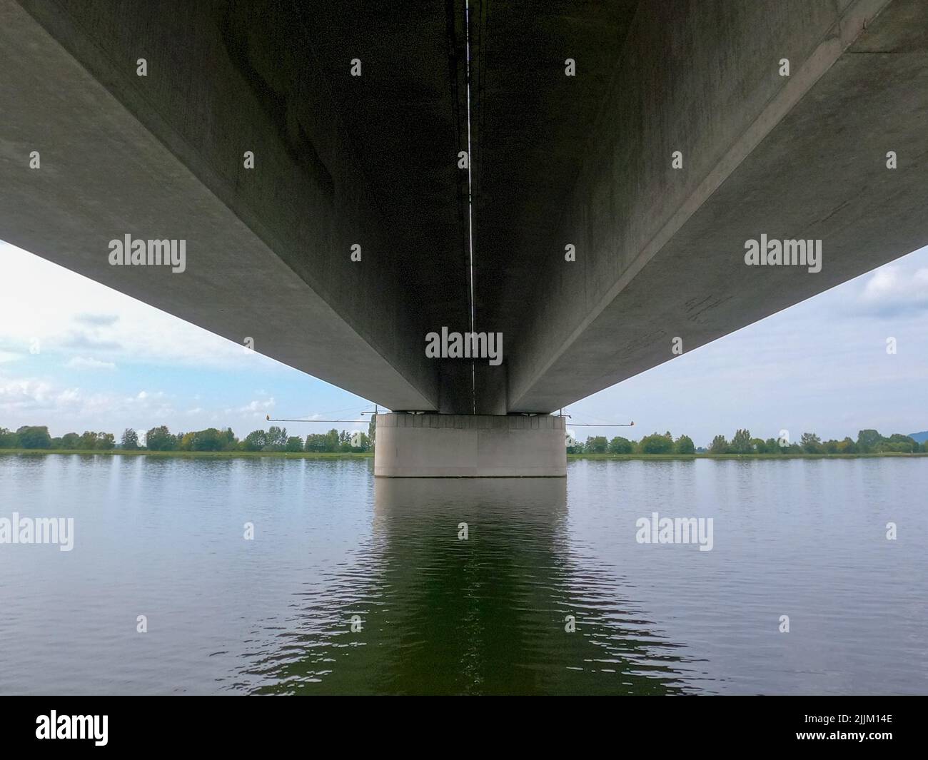 A detailed view of a reinforced concrete bridge over the Danube river ...