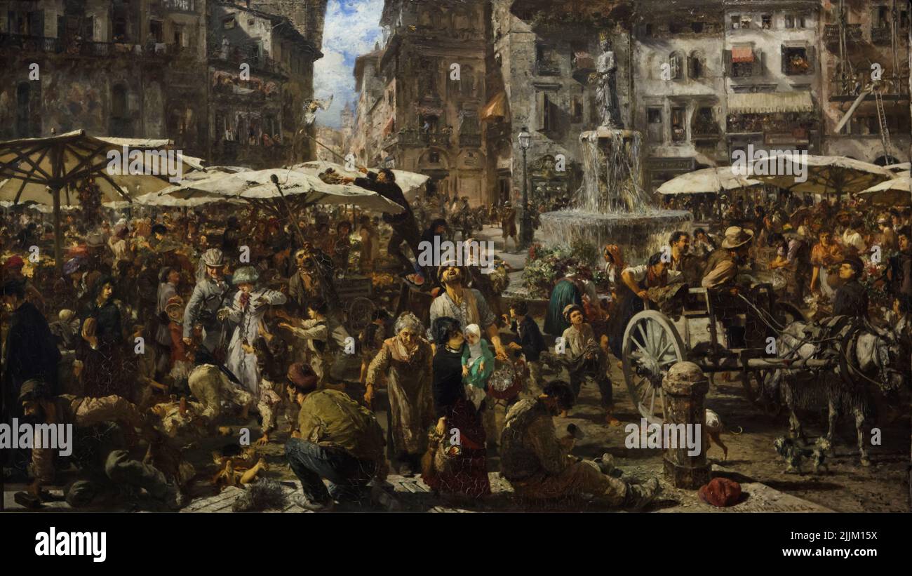 Painting 'Piazza delle Erbe in Verona' by German realist painter Adolph ...