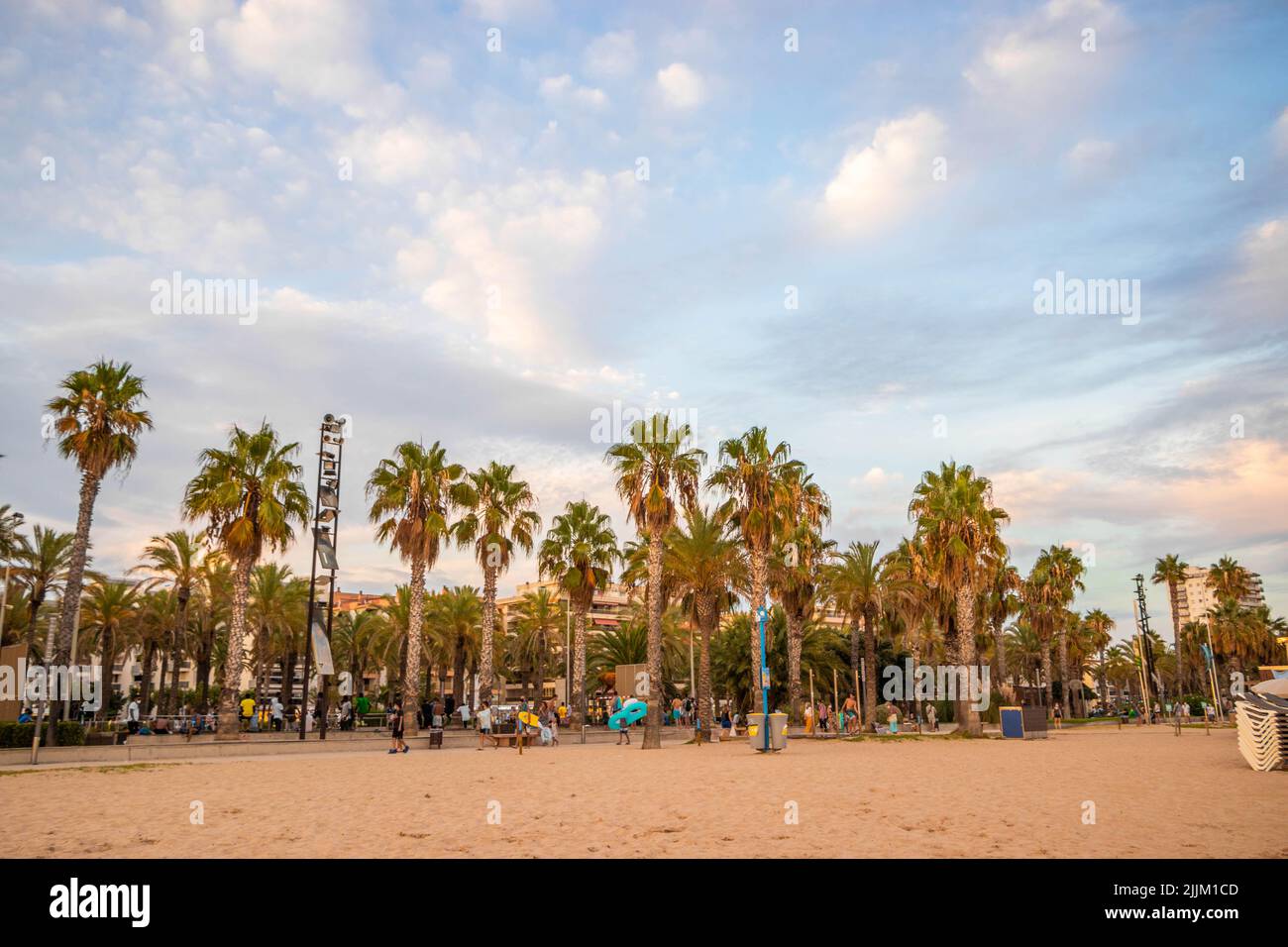 The beach in the city of Salou, Spain at sunset Stock Photo - Alamy