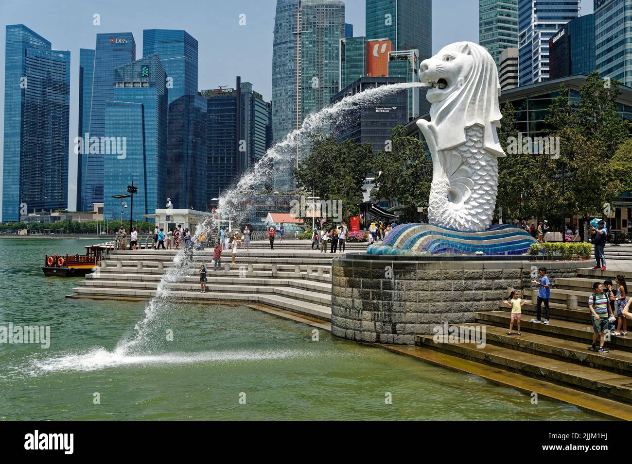 A closeup of the Famous Merlion Statue in Singapore Harbour, Singapore ...