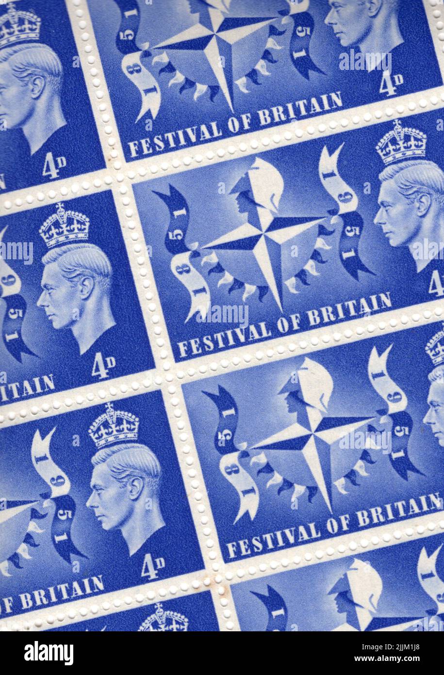 Detail from a sheet of George VI Gb stamps for the Festival of Britain ...