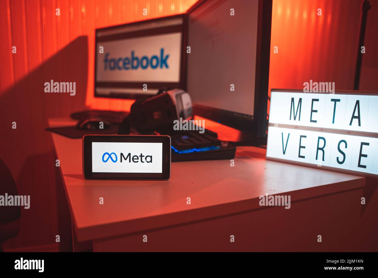 A Meta and Facebook rebranding to new name and logo on a mobile phone ...