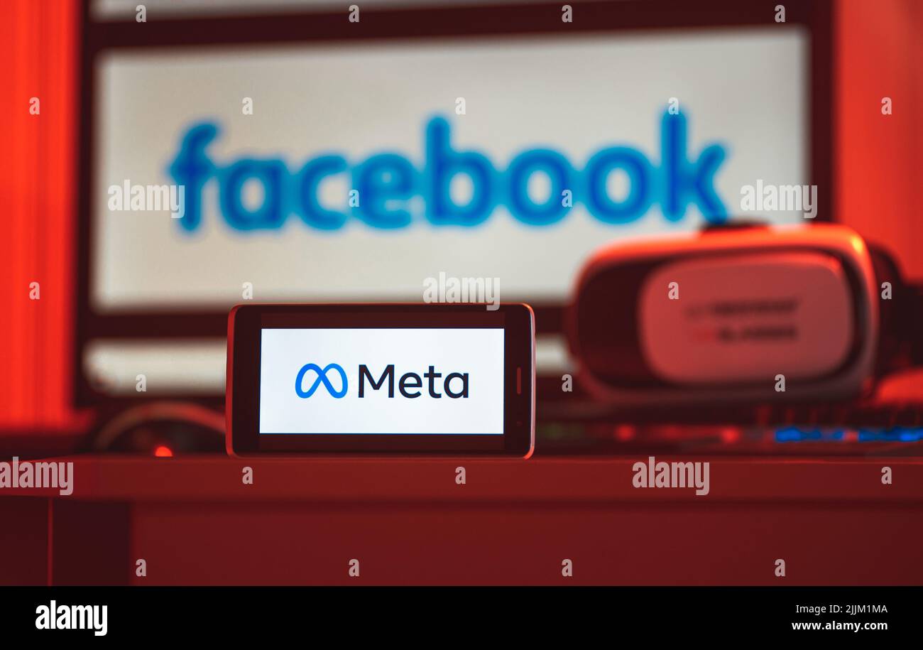 Meta logo, Facebook rebranding to new name and logo Stock Photo - Alamy