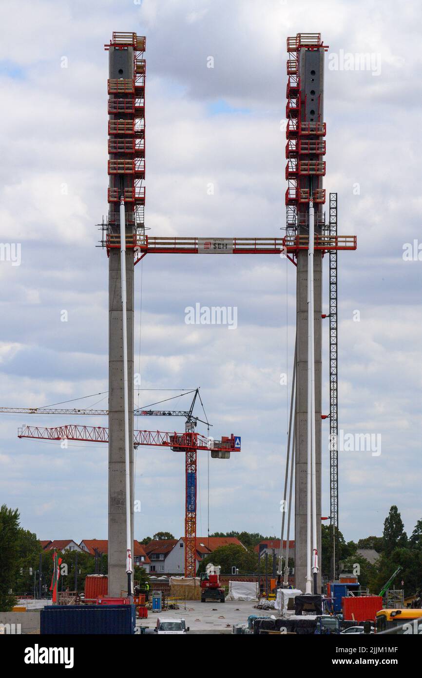 Magdeburg, Germany. 27th July, 2022. Cladding tubes lead from the ...