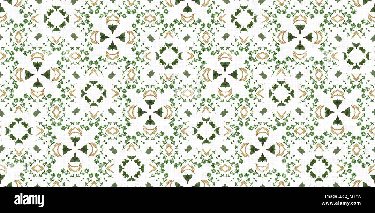 Foliage kaleidoscope seamless border pattern. Trendy optic fresh design ...