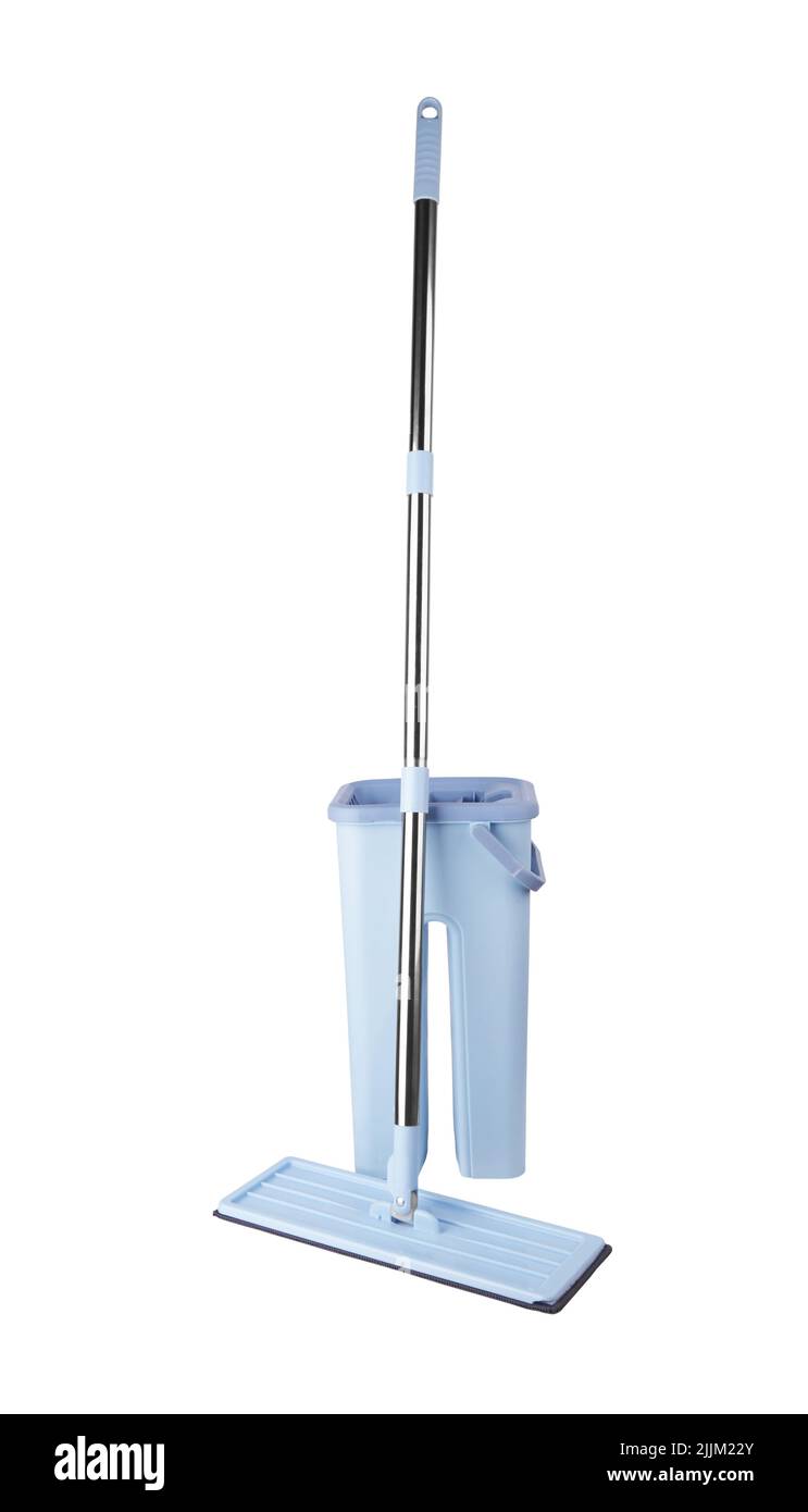 Blue plastic mop isolated on white background Stock Photo - Alamy