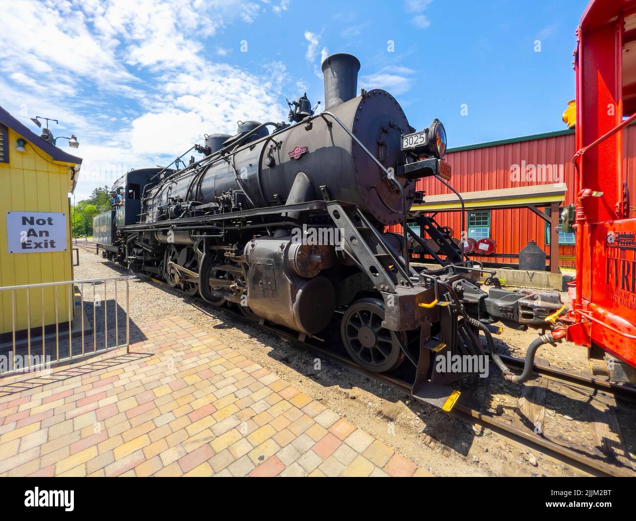 Essex Steam Train locomotive at historic Essex Station in town of Essex ...