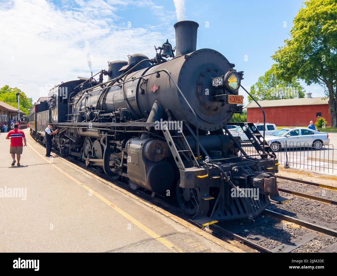 Essex Steam Train locomotive at historic Essex Station in town of Essex ...