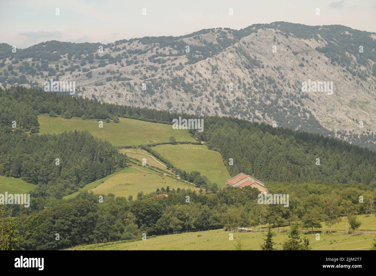 An aerial view of rural mountains and forests in Basque Country Stock ...