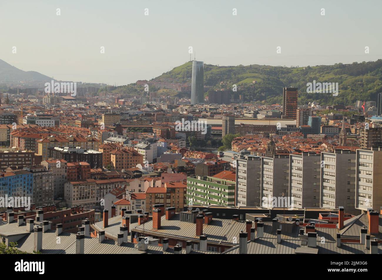 A long exposure of the city of Bilbao on a summer day, Basque Country ...