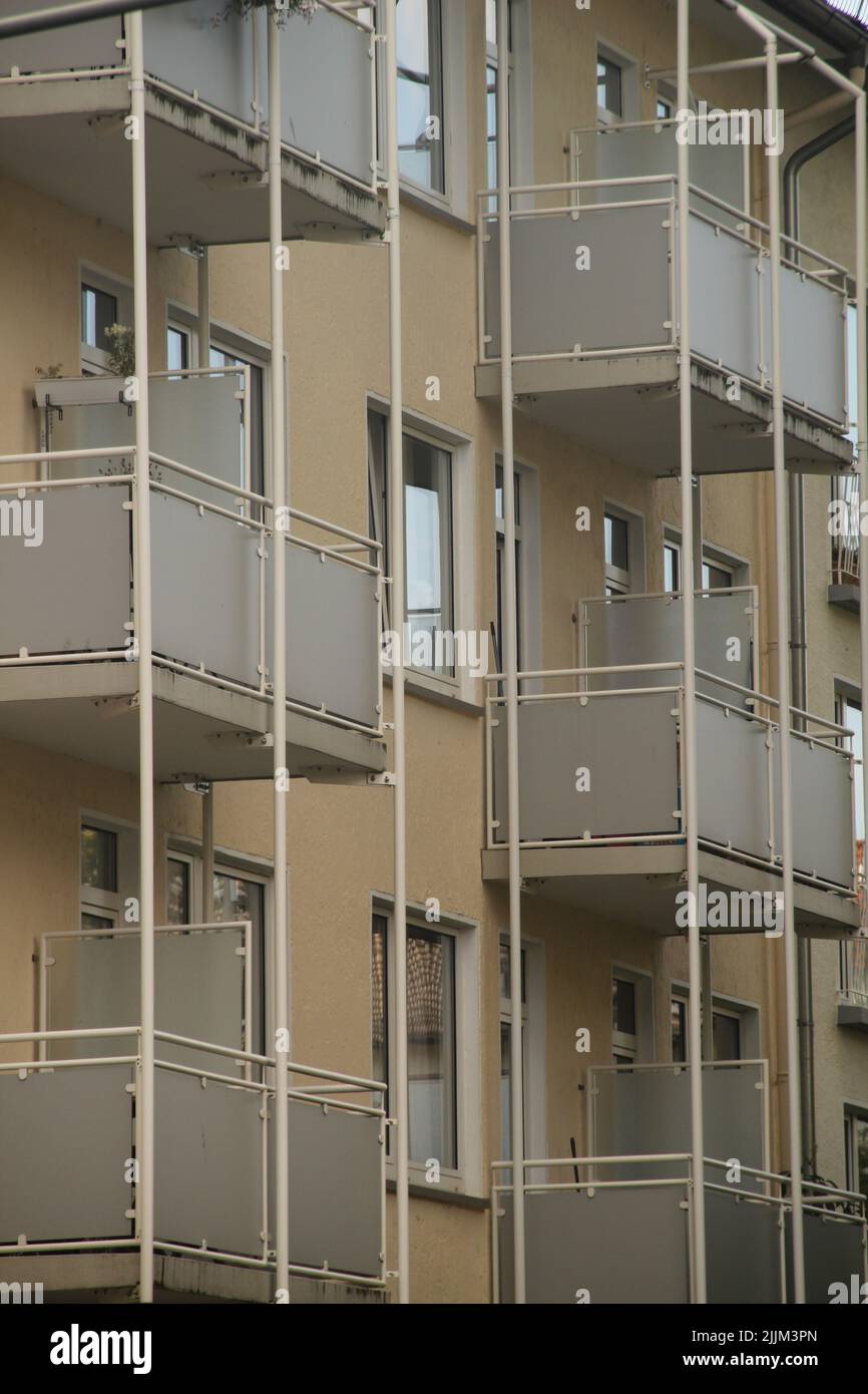The balconies and windows of a modern residential building in Frankfurt ...
