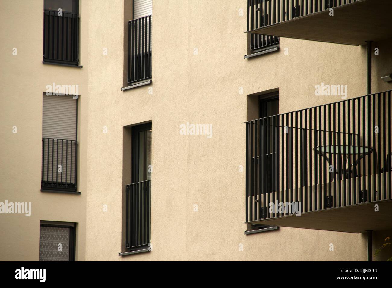The balconies and windows of a modern residential building in Frankfurt ...
