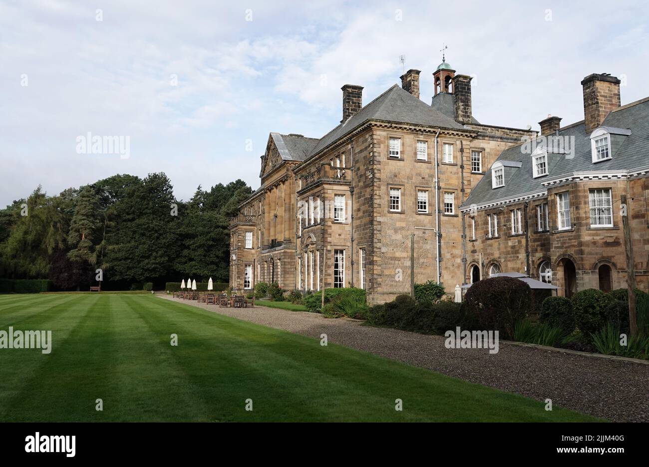 A view of the country house Crathorne Hall Hotel in North Yorkshire ...