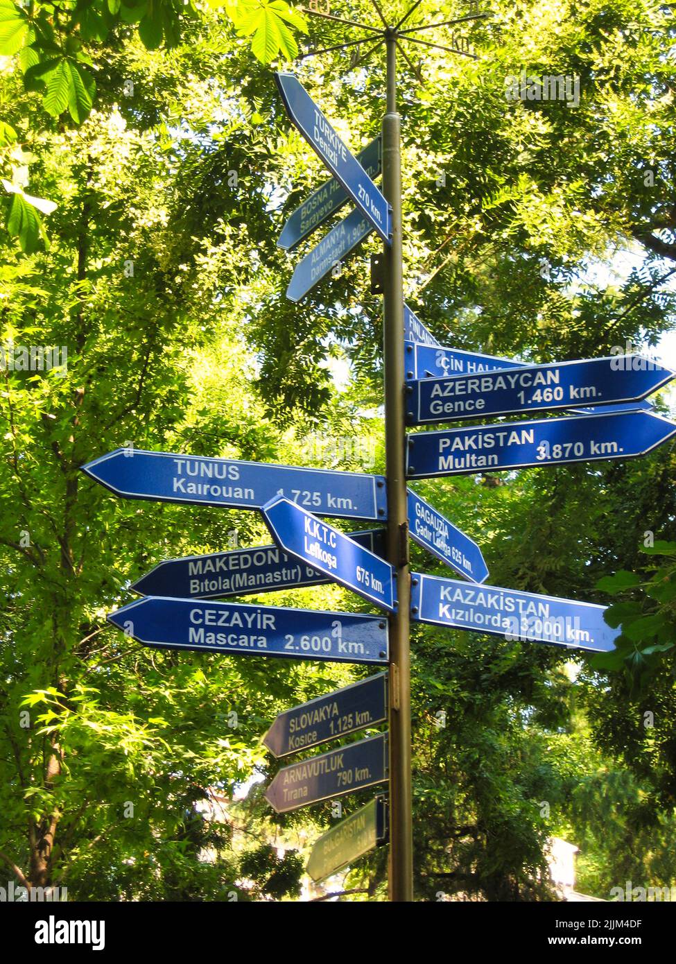 A shot of Signs located in Bursa, Turkey with direction to many cities ...