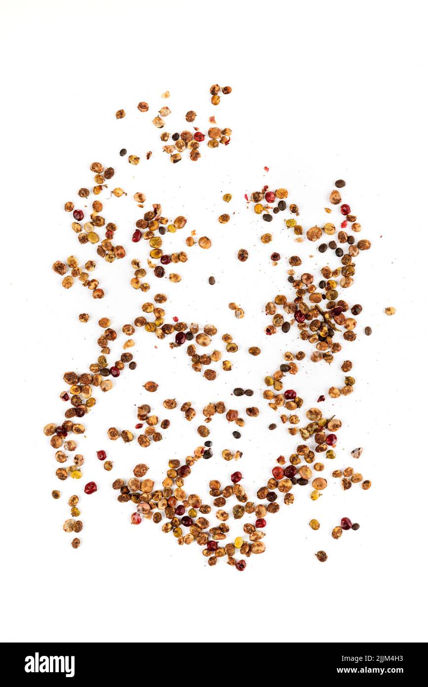 Whole dried sumac berries scattered background isolated over white ...