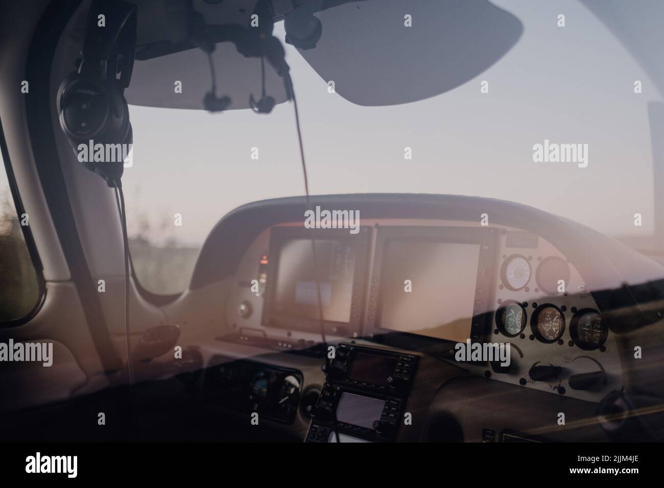 A closeup shot of the flight deck system of a small aircraft Stock ...