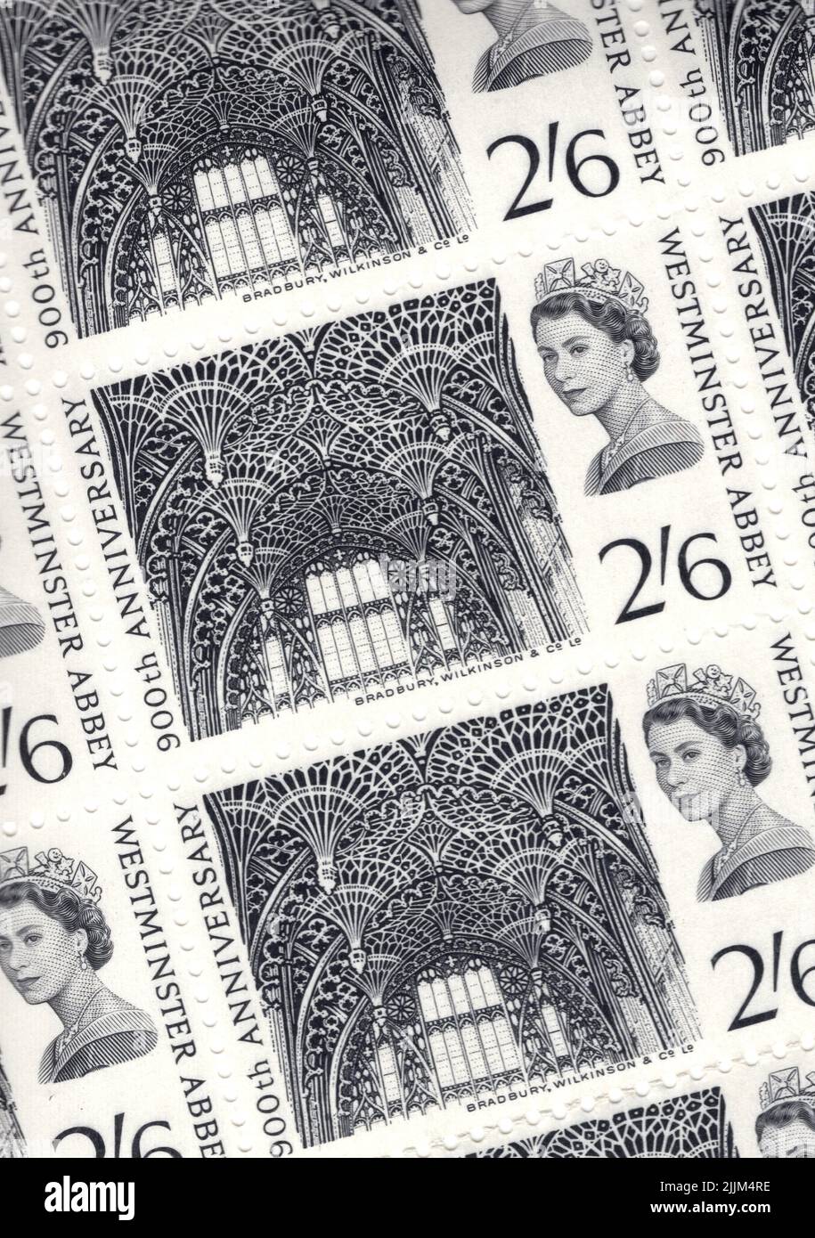 Detail from a sheet of Elizabeth II GB postage stamps featuring ...
