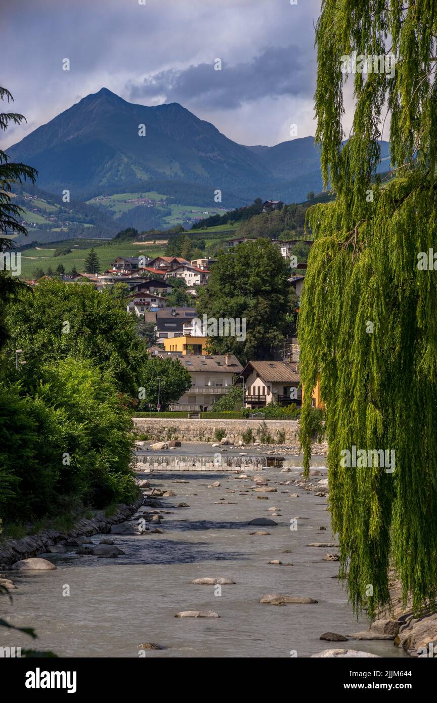 The upright landscape of Bressanone Brixen. The iconic town view with ...