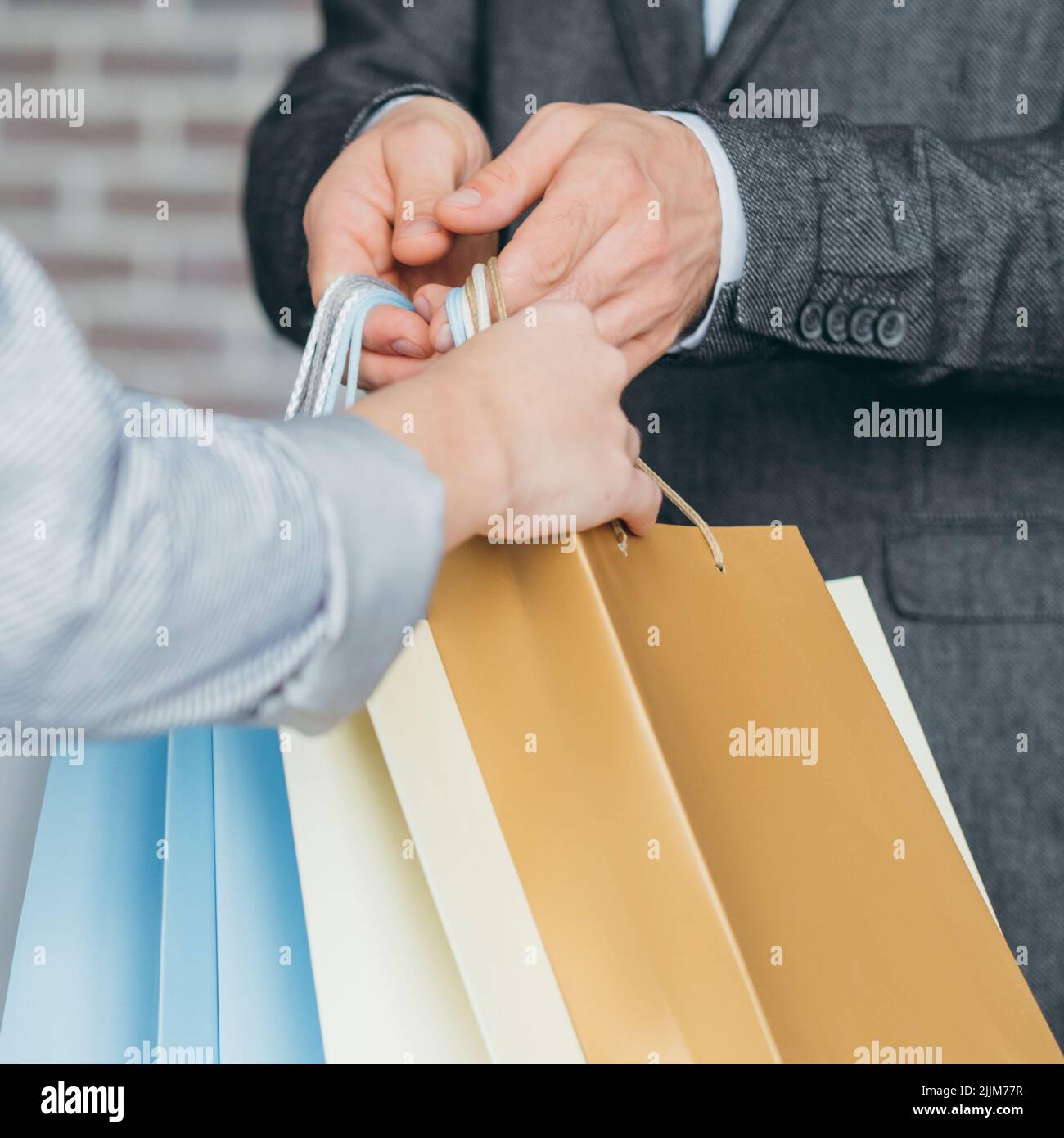 store checkout consumerism woman take purchase Stock Photo - Alamy