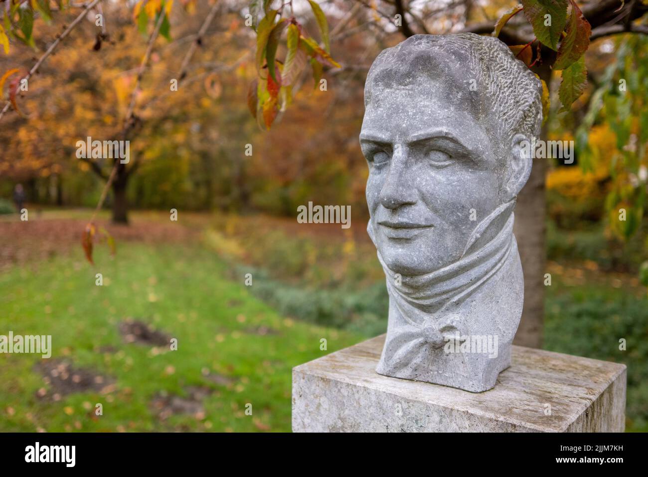 The famous stone sculpture Alexander von Humboldt in Bottrop, Germany ...