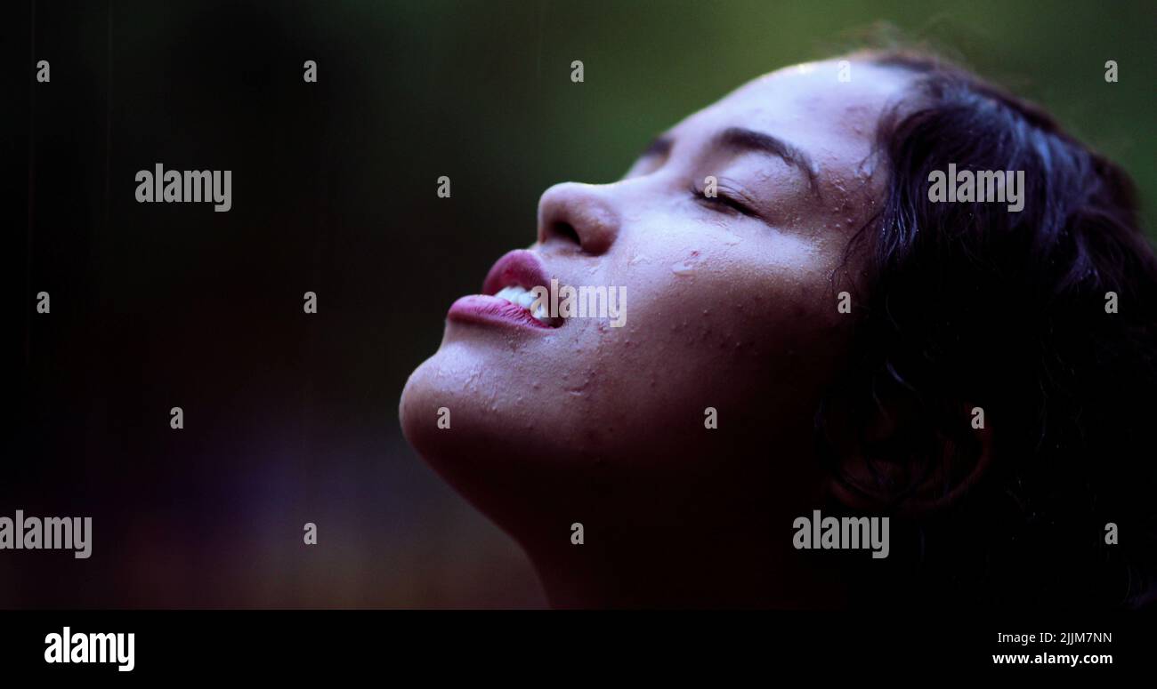 Close-up girl face in raining day outside Stock Photo - Alamy