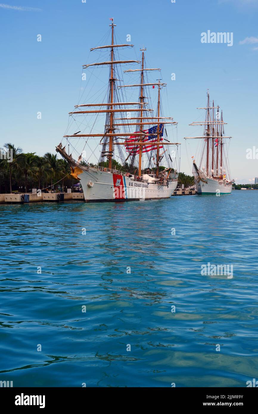 MIAMI BEACH, FL -18 MAY 2022- View of the USCGC Barque Eagle boat, a ...