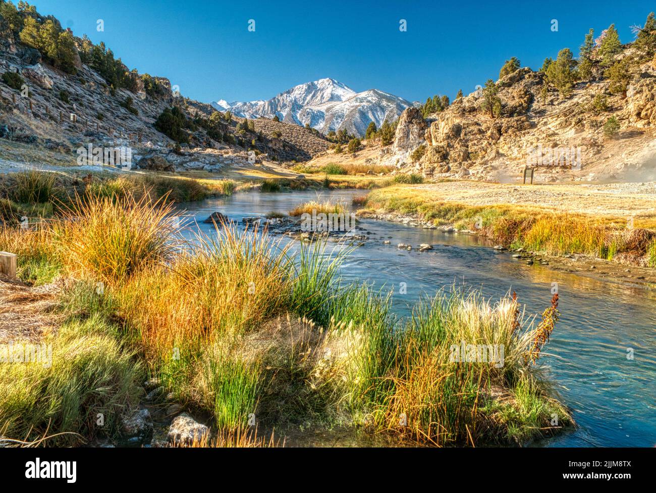 A scenic view of the Mammoth Lakes in the Hot Creek Geological Site ...