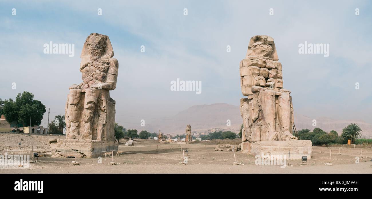 panorama of the colosses of Memnon. Egypt Stock Photo - Alamy