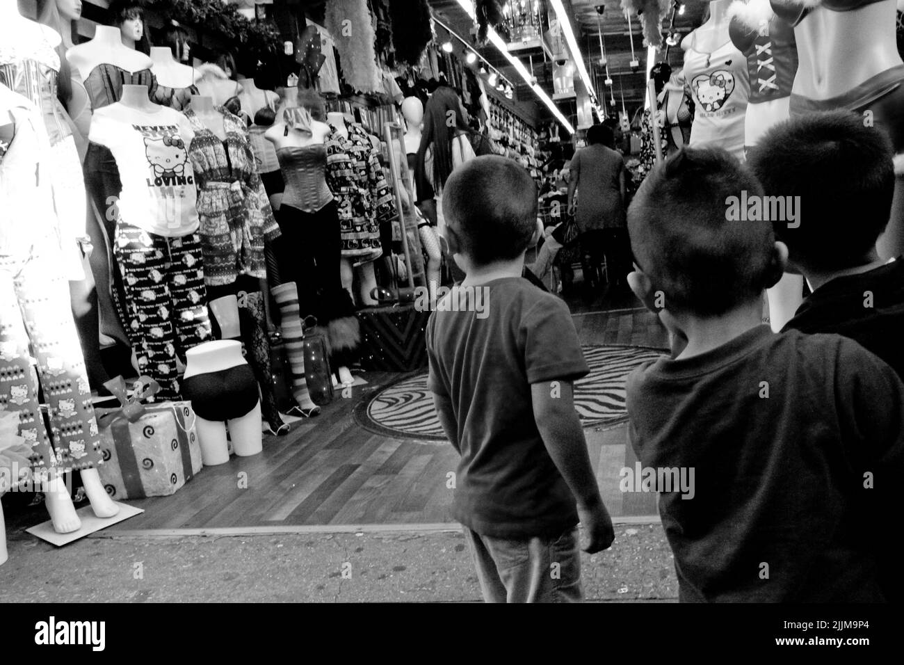 The streets of downtown Los Angeles with random people and shops in ...