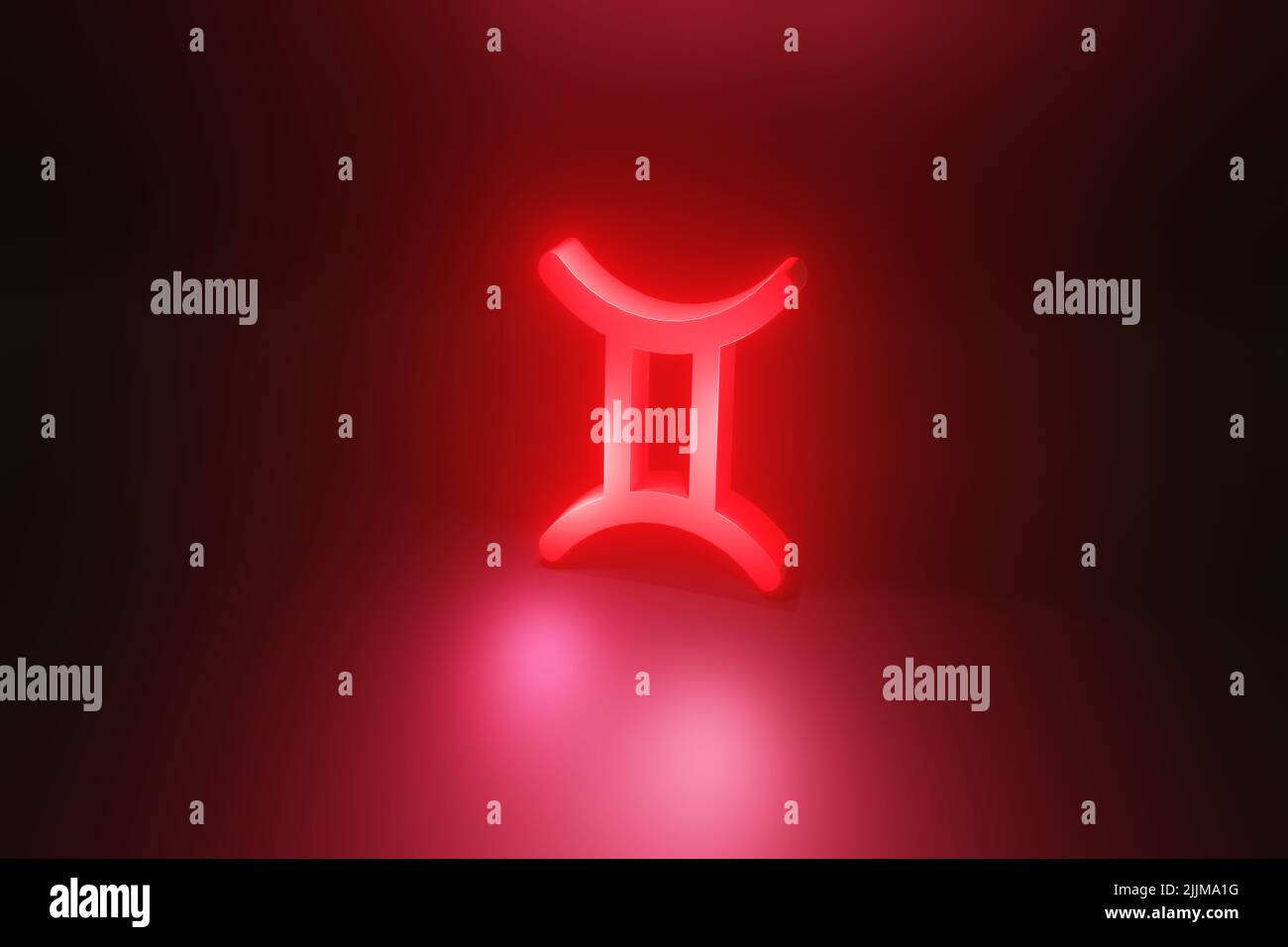 Gemini red neon zodiac symbol, red neon glow horoscope sign 3D render ...
