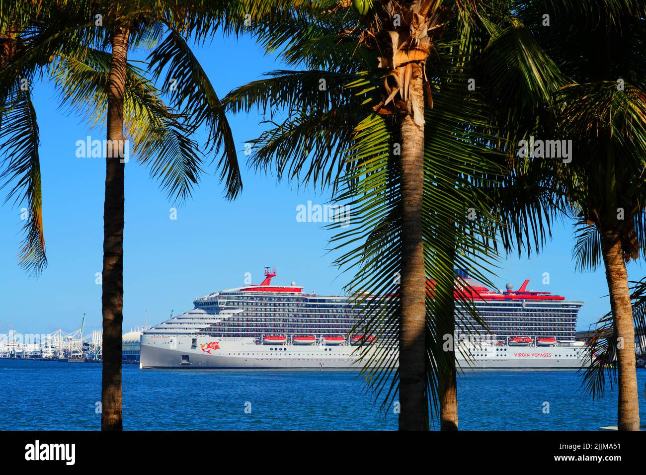 MIAMI BEACH, FL -18 MAY 2022- View of the Scarlet Lady cruise ship by ...