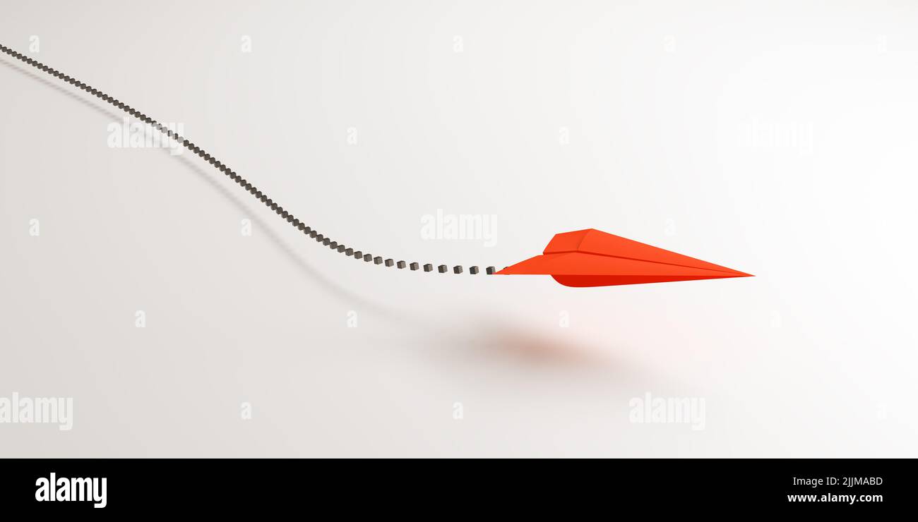 A 3D illustration of red paper plane with dotted line Stock Photo - Alamy