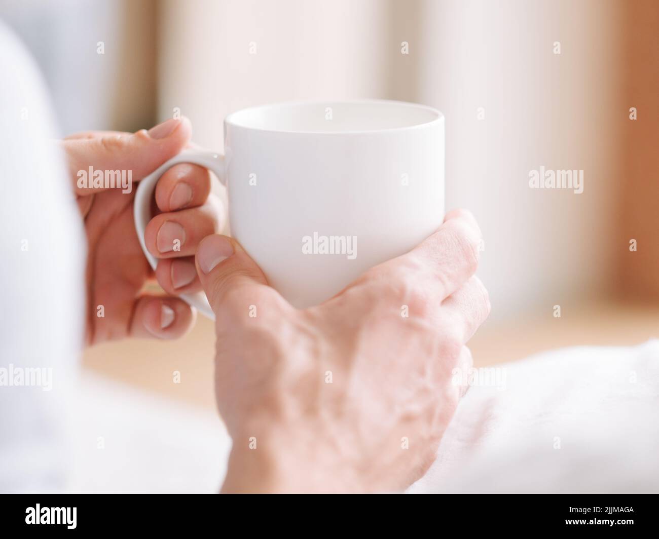 hot morning beverage man hold white cup Stock Photo - Alamy