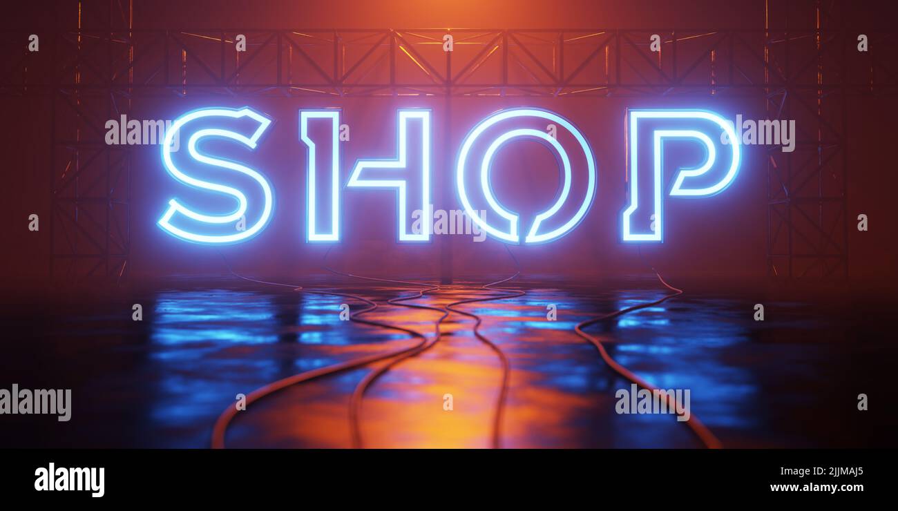 A typical neon light shop sign 3D illustration Stock Photo - Alamy