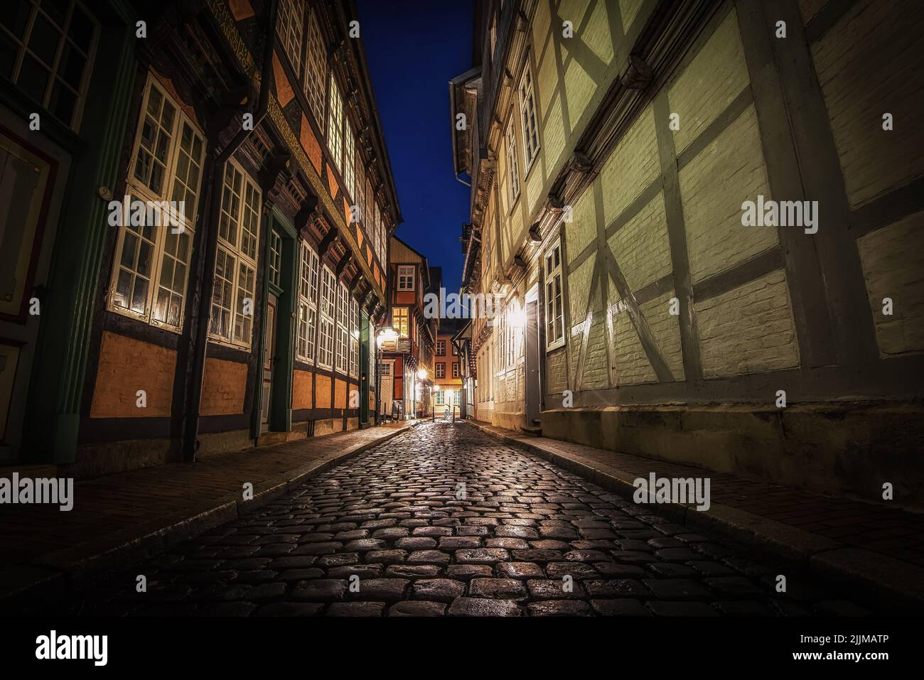 low angle photo of night street in germany Stock Photo - Alamy