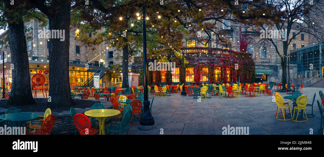 The memorial union of the University of Wisconsin decorated with lights ...